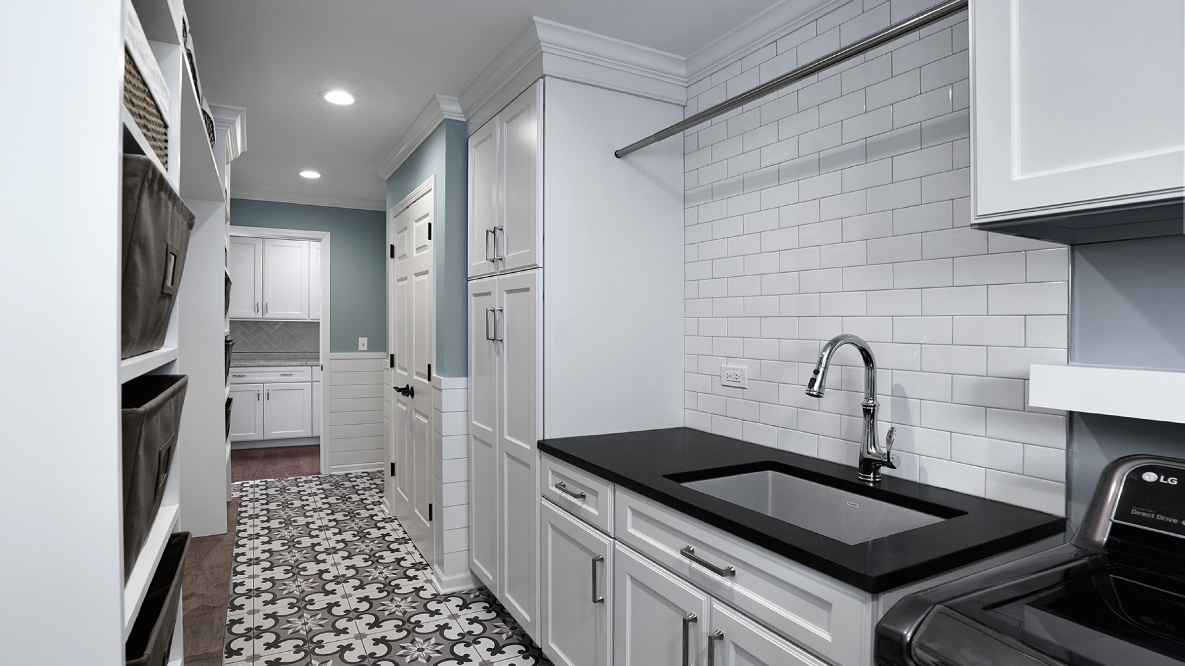 Inverness mudroom laundry room remodel with custom white cabinets ...